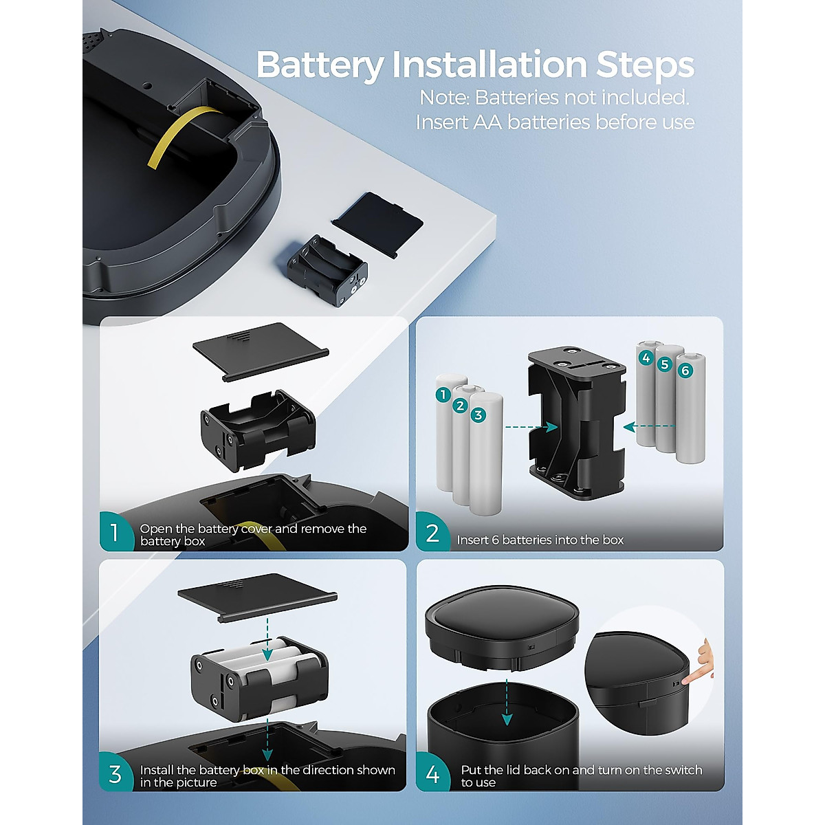 SONGMICS Motion Sensor Trash Can, 13 Gallon Automatic Kitchen Garbage Can, Multi-Colored Indicator Lights, Ozone Odor Control, Stay-Open Lid, Tall, Stainless Steel, Black ULTB620B50