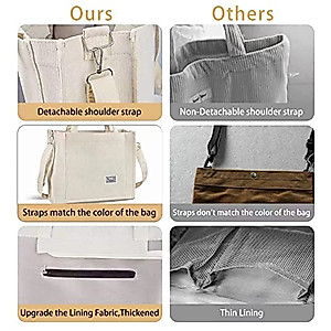 Tote Bag for Women, Detachable Satchel Bag Shoulder Handbag for Women Corduroy Crossbody Bag for Travel Work
