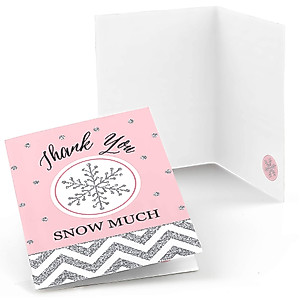 Big Dot of Happiness Pink Winter Wonderland - Holiday Snowflake Birthday Party or Baby Shower Thank You Cards (8 Count)