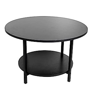 TOYSINTHEBOX Round Coffee Tables, Accent Table Sofa Table Tea Table with Storage 2-Tier for Living Room, Office Desk, Balcony, Wood Desktop and Metal Legs, Black 27.6 Inches