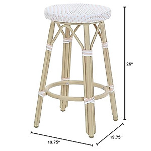 Greemotion Binde Boho 26-inch Aluminum and All-Weather Wicker Barstools with Footrest, Patio Stools & Bar Chairs for Outdoor, Kitchen Counter, Poolside, Yard, Set of 2, White