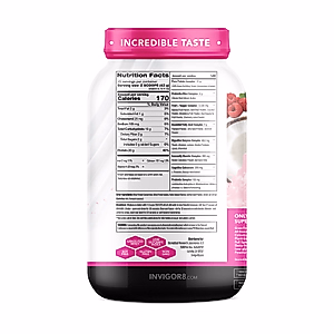 INVIGOR8 Superfood Grass Fed Whey Protein Isolate Shake Natural Strawberry Gluten-Free and Non GMO Meal Replacement with Probiotics and Omega 3 (645g)