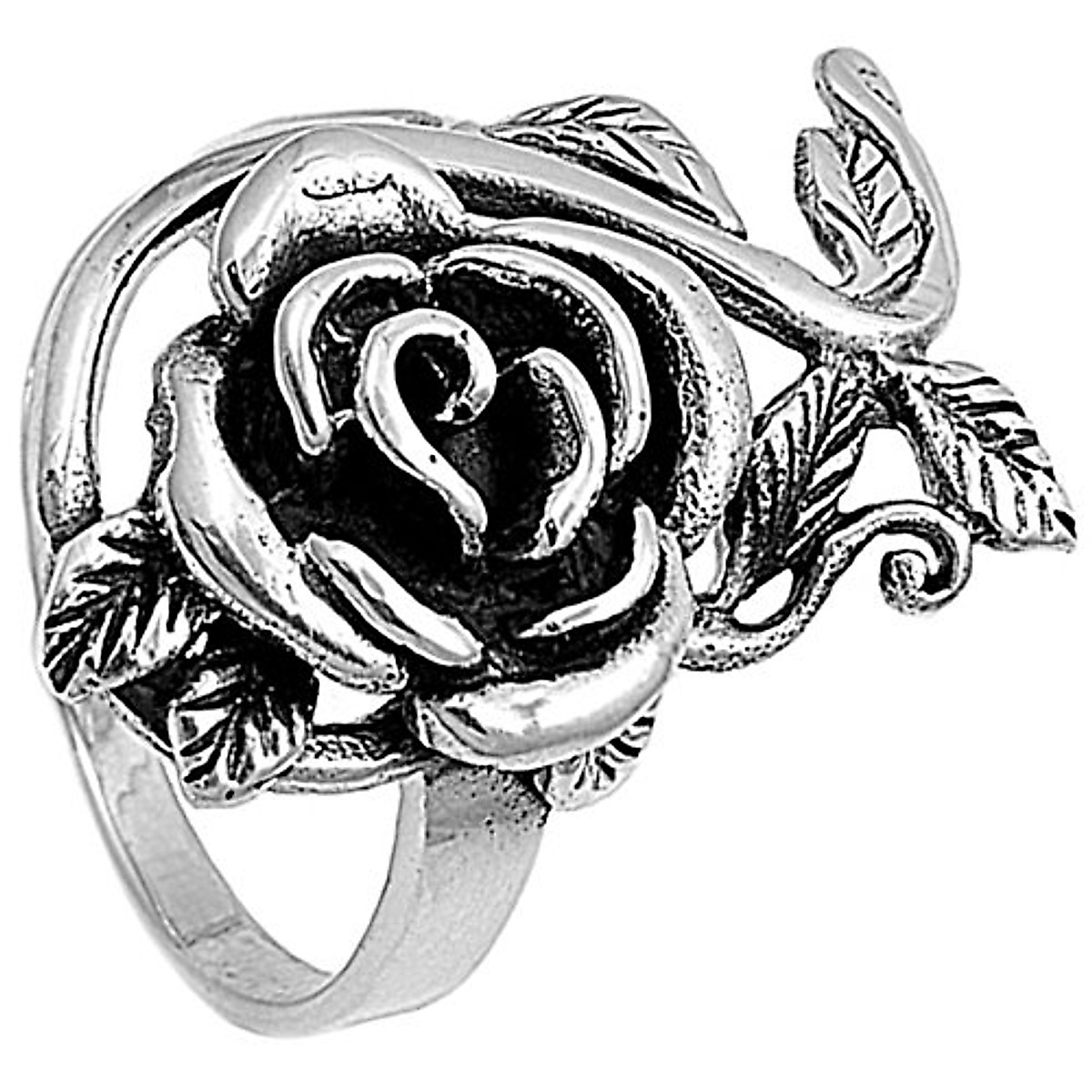 Sterling Silver Women's Rose Flower Fashion Ring Polished 925 Band Size 8