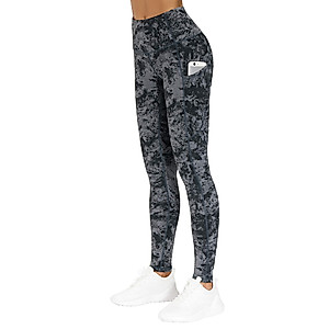 THE GYM PEOPLE Thick High Waist Yoga Pants with Pockets, Tummy Control Workout Running Yoga Leggings for Women (Medium, Gray-Marble)