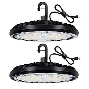 hykolity 2 Pack LED High Bay Light 150W, 5000K UFO LED High Bay Light Fixture with US Plug [250W MH/HPS Equiv.] 100-277V, 19,500lm, IP66 Commercial Warehouse Area Light for Wet Location