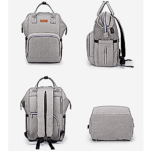 Diaper Bag Backpack,Multifunction Travel Backpack with USB Charging Port Baby Shower Baby Nappy Changing Bags-Grey