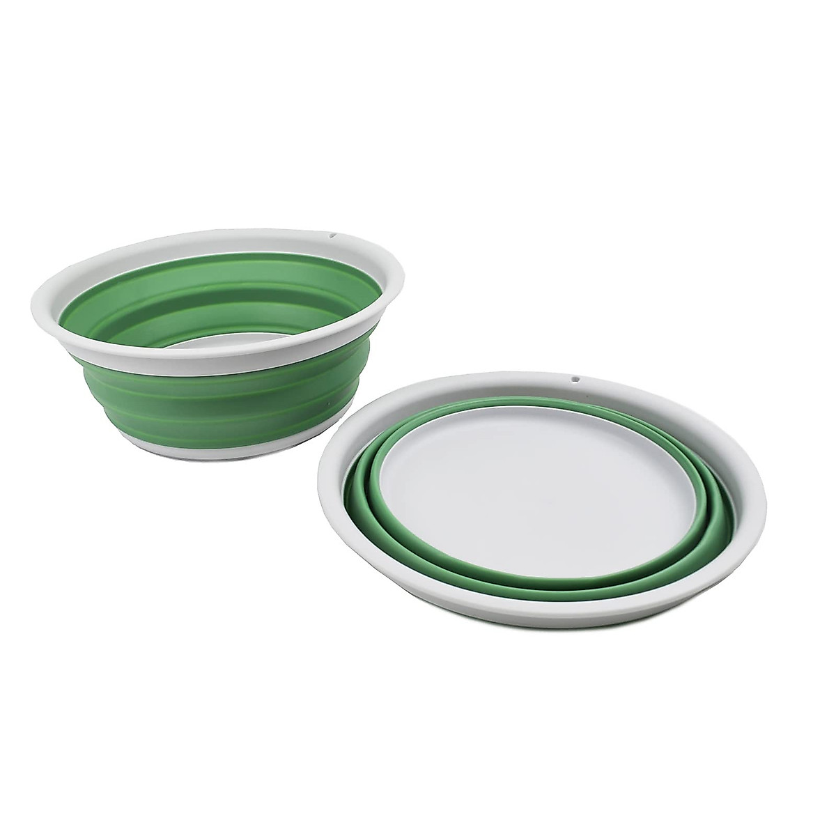 SAMMART 7.5L (1.98 Gallon) Collapsible Tub - Foldable Dish Tub - Portable Washing Basin - Space Saving Plastic Washtub (Light Grey/Dark Sea Green (Set of 2))