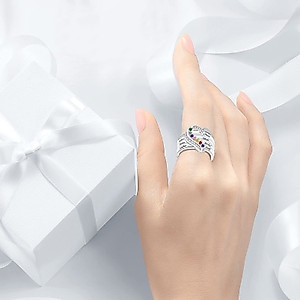 Her Gift Personalized Mother Rings with 1-8 Birthstones Heart Family Ring Custom Engraved Name Ring for Mom Women Grandma Wife (7 Names & Birthstones)