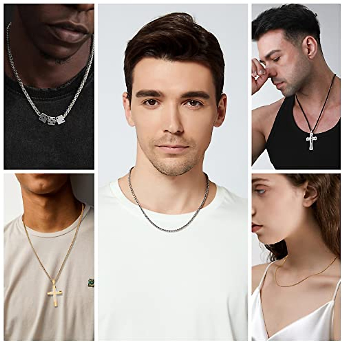 Garysiom 3 Pcs Chain Necklace for Men, 4mm Stainless Steel Gold Black and Silver Wheat Chains for Men Boys Jewelry Gift, 24 Inches