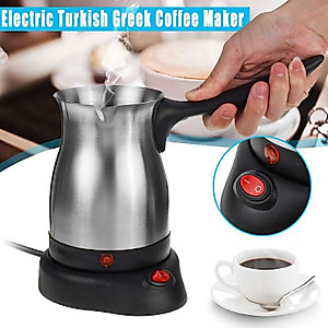 Turkish Coffee Pot, Stainless Steel Arabic, Greek & Turkish Electric Coffee Maker Machine Pot, 600ml Coffee Tea Warmer Kettle with Removable Anti Scald Handle Cordless Base for Home & Travel