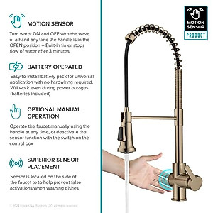 KRAUS Britt Touchless Sensor Commercial Pull-Down Single Handle Kitchen Faucet in Spot Free Antique Champagne Bronze, KSF-1691SFACB