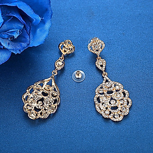 Zinc mecresh Wedding Teardrop Dangle Earrings Crystal Rhinestone Beaded Chandelier Earrings for Brides Gold