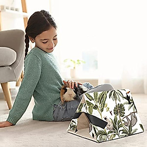 enheng Small Pet Hideout Toucan Sloth Palm Trees Hamster House Guinea Pig Playhouse for Dwarf Rabbits Hedgehogs Chinchillas