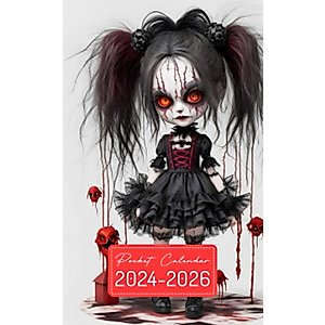 Pocket Calendar 2024-2026: Two-Year Monthly Planner for Purse , 36 Months from January 2024 to December 2026 | Spooky evil possessed doll | Tim Burton style