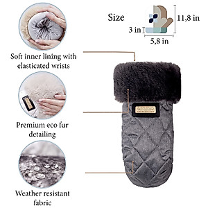 Emma Warm Muff Stroller Gloves, Wind and Water-Resistant, with Universal Fit, Kids Baby Pram Stroller Accessory, Anti-Freeze Gloves, Best for Freezing Cold Winter Conditions, Grey