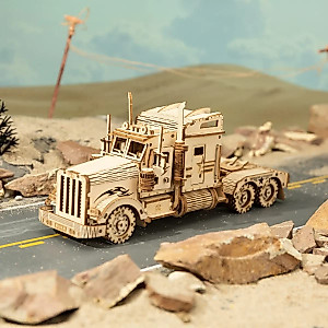 ROKR Model Car Kits Wooden 3D Puzzles Model Building Kits for Adults-Educational Brain Teaser Assembly Model for Adults to Build, Desk Decor/DIY Hobbies/Gifts for Teens&Kids (Heavy Truck/8.9*2.9*4)