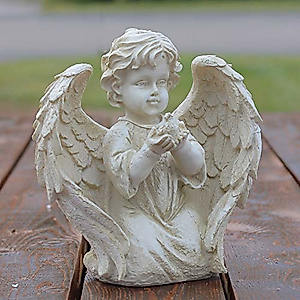 Northlight 9.75" Ivory Angel Boy Kneeling with Dove Outdoor Garden Statue