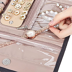 BELALIFE Travel Jewelry Case Organizer, Foldable Jewelry Storage Roll for Earrings, Necklaces, Rings, Bracelets, Brooches, Black