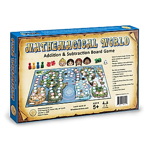 Mathemagical World - Addition & Subtraction Math Board Game for Kids, 2-4 players, Ages 5+ and Perfect for Homeschool, Kindergarten, Pre-k, and Gifted & Talented Prep