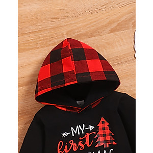 bilison My 72st Christmas Infant Baby Boy Outfits Set Newborn Boy Hoodies Sweatshirt Red Plaid Romper+Pant clothing Set