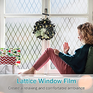 VELIMAX Lattice Frosted Window Film Window Privacy Film Static Cling Window Vinyl Opaque Glass Sticker Non Adhesive Anti-UV 17.7x78.7 inches