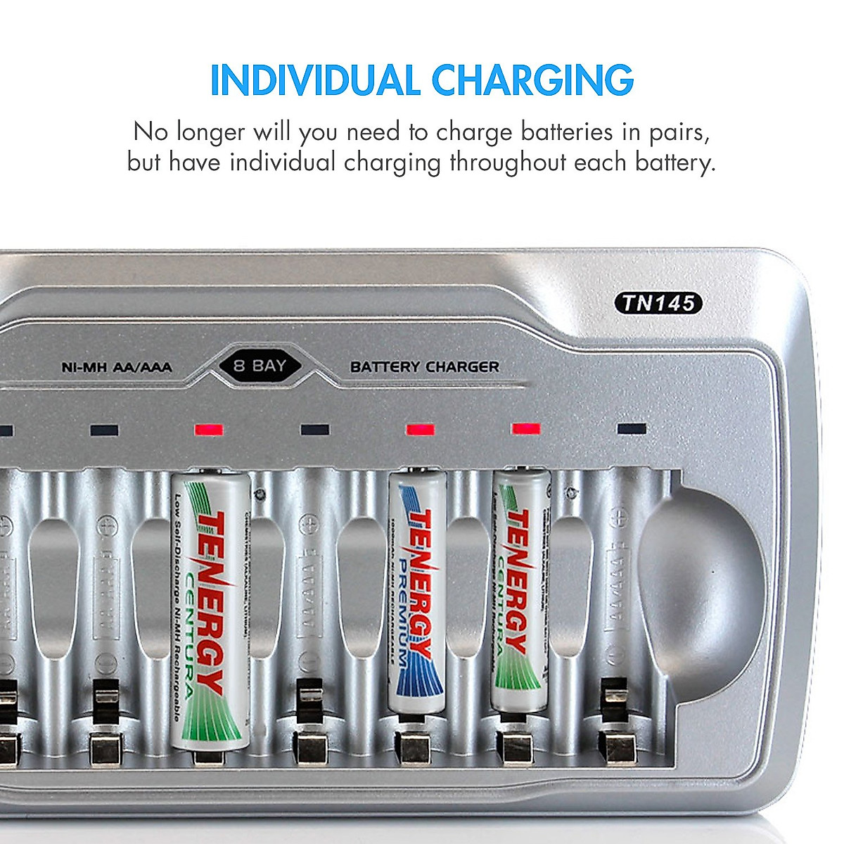 Tenergy TN145 8-Bay AA/AAA NiMH/NiCd Charger + 8xAA & 8xAAA Premium Batteries Combo