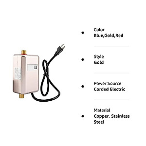 Tankless Water Heater - 3000W Mini Electric Instant Water Heater Under Sink with LCD Display for Home Kitchen Washing US Plug 110V, 7.87 x 4.13inch Wall Mounted (Gold) 30-55℃