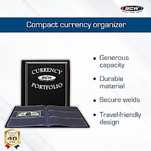 BCW Currency Portfolio - Compact Bill Organizer with 10 Sealed 3-Pocket Pages