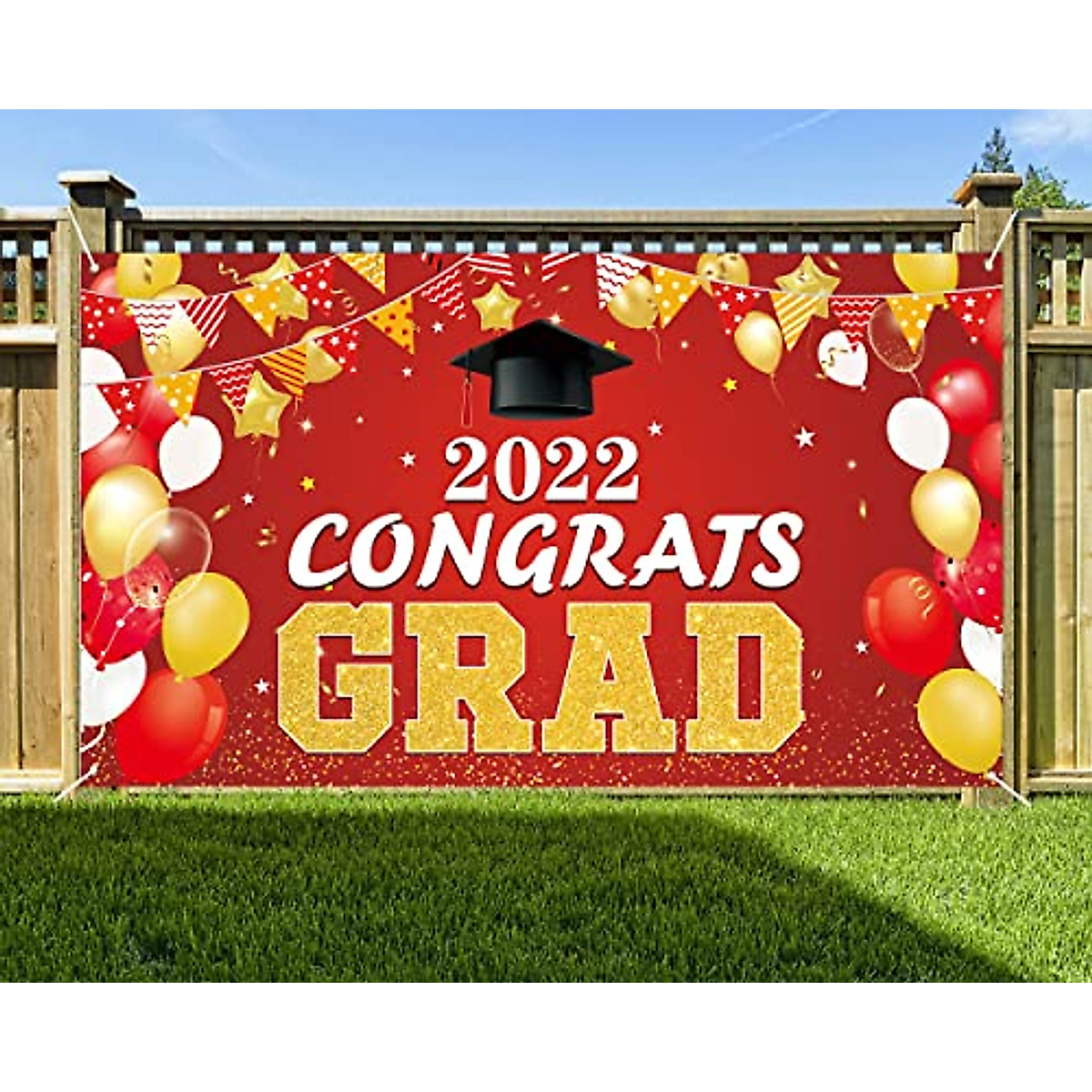 Graduation Party Decorations 2022 Red - Large 78” x 45” Congrats Graduation Banner Party Supplies - Class of 2022 Graduation Decorations for Any Schools or Gradesr Indoor/Outdoor Home Door Décor