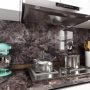 LACHEERY Black Sandstone Marble Contact Paper for Countertops Waterproof Countertop Contact Paper Peel and Stick Marble Wallpaper Removable Wall Paper Roll for Kitchen Cabinets Counter Top 15.8"x80"