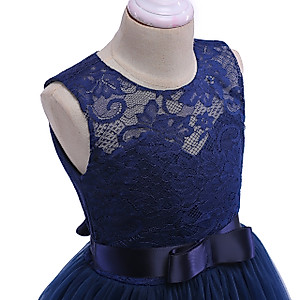 Glamulice Navy Blue Flower Girls Lace Bridesmaid Dress Long A Line Wedding Pageant Dresses Tulle Party Gown Birthday Elegant Fancy Holiday Evening Prom Princess Dance Christmas Ball Gown Formal 11 12