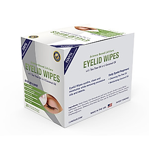 Premium Eyelid Wipes With Tea Tree and Coconut Oil - Cleansing Wipes for People Itchy Eyes - Box Of 30 Natural Eye Wipes