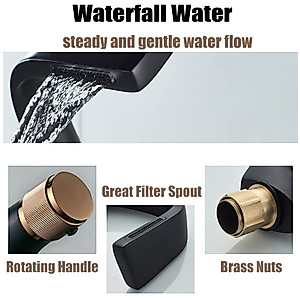 Bathroom Sink Faucet, Brass Chrome Finish Single Handle Bath Tap with Hot Cold Switch, Waterfall Spout Vanity Sink Faucet, Modern Matte Black Kitchen Faucet (Including 2 Hoses)