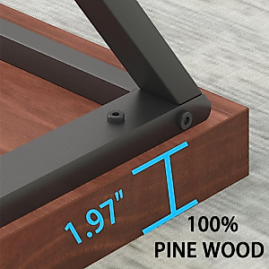 FurniChoi Solid Wood Computer Desk, Farmhouse Natural Wood Executive Office Desk, Industrial Writing Desk for Study and Work, Real Wood and Metal Computer Table for Bedroom Living room, Brown, 55 Inch