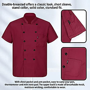 JEATHA Men Double-Breasted Short Sleeve Chef Coat Jacket Uniform Unisex-Adult Chef Jacket Chef Coat Red F Large
