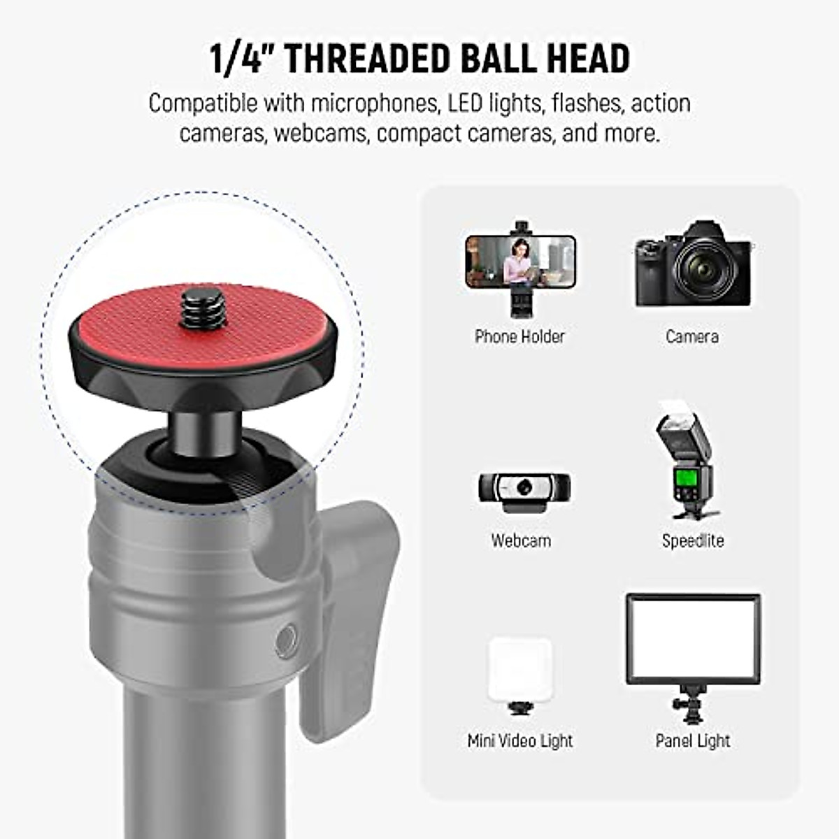 NEEWER 14.2”/36cm Flexible Holding Arm, Camera Mount Stand Overhead Extension Arm with 360° Swivel Ball Head and Adjustable Clamp for DSLR & Mirrorless Camera, Phone, LED Video Light, Webcam, CR221A