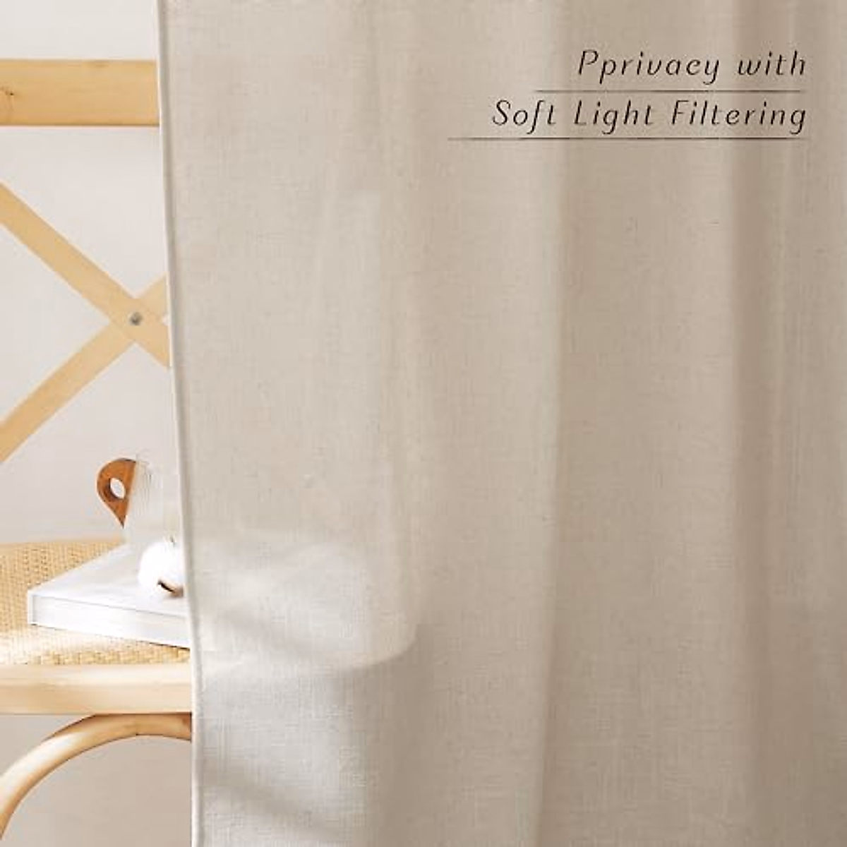 NICETOWN Linen Curtains for Bedroom 108 inches Long Light Filtering Sheer Linen Curtains for Living Room 2 Panels Set Thermal Insulated Privacy Curtains & Drapes, W52 x L108, Taupe