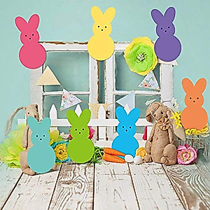 Easter Yard Signs Peeps Bunny Cutouts Easter Outdoor Decorations Easter Yard Stakes Bunny Party Spring Patio Lawn Decorations Set of 7