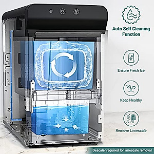 Gevi Household V2.0 Countertop Nugget Ice Maker | Self-Cleaning Pellet Ice Machine | Open and Pour Water Refill | Stainless Steel Housing | Fit Under Wall Cabinet | Black