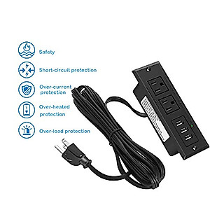 Furniture Recessed Power Strip, Recessed Desk Outlet with 3.1A Max USB, In Conference Desk Recessed Power Outlets Socket, Desktop Power Grommet with 6.56ft Power Cord