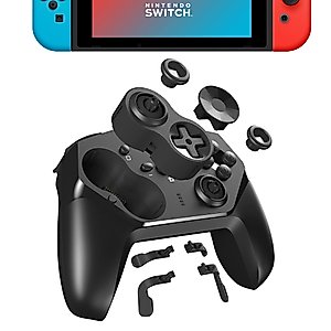 TALK WORKS Bluetooth Game Controller for Nintendo Switch with Dual Motor Vibration, Turbo Function, 6-Axis Gyro Sensor - Customizable Joystick & D-Pad - Includes Premium EVA Case - Black