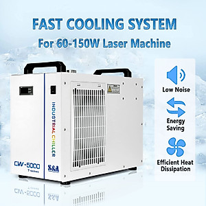 S&A CW-5000 DG Industrial Water Chiller 7L 1.14HP 2.64gpm Water Cooling System for 40W 50W 60W 70W 80W 90W 100W CO2 Laser Engraving & Cutting Machines,Cools 3868 BTU/Hour