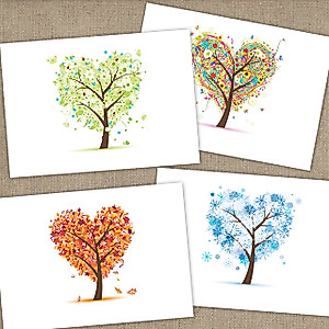 Seasons of Life Note Card Assortment Pack/Set Of 24 Greeting Cards And White Envelopes / 4 7/8" x 3 1/2" Cards Featuring 4 Seasonal Tree Designs