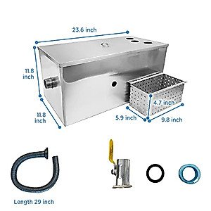 IHAYNER 25LBS Commercial Grease Traps Interceptor Grease Trap 13GPM Stainless Steel Grease Trap for Kitchen Restaurant