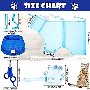 5 Pieces Cat Bathing Bag Set Cat Grooming Bag Adjustable Pet Shower Net Bag Cat Muzzles Anti-Bite Anti-Scratch Nail Clipper Tick Remover Tool Massage Brush for Pet Bathing Cleaning Trimming (Blue)