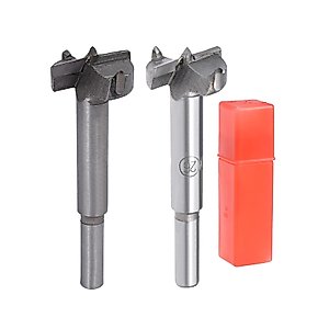 uxcell 26mm & 27mm Forstner Drill Bits, Tungsten Carbide Wood Hole Saw Auger Opener, Woodworking Hinge Hole Drilling Boring Bit Cutter Cutting Tool with Case, 3pcs (Gray)