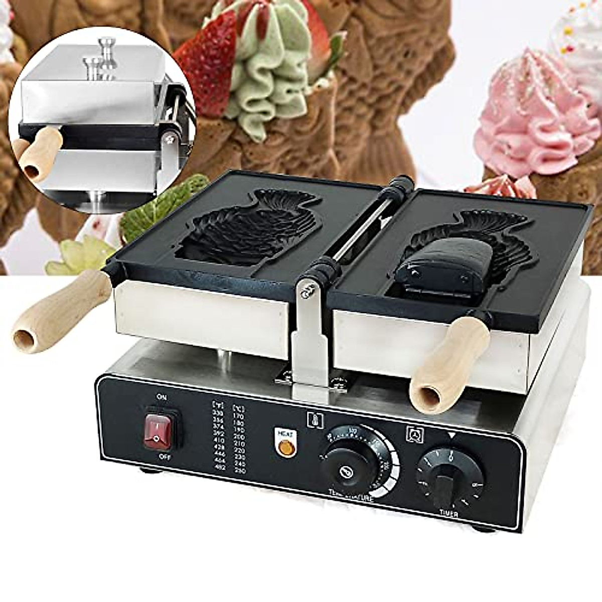 Veloqua 110V Commercial Taiyaki Waffle Maker Stainless Steel Commercial Taiyaki Waffle Maker Machine Great choice for bakeries, restaurants, kiosks, canteens, etc.