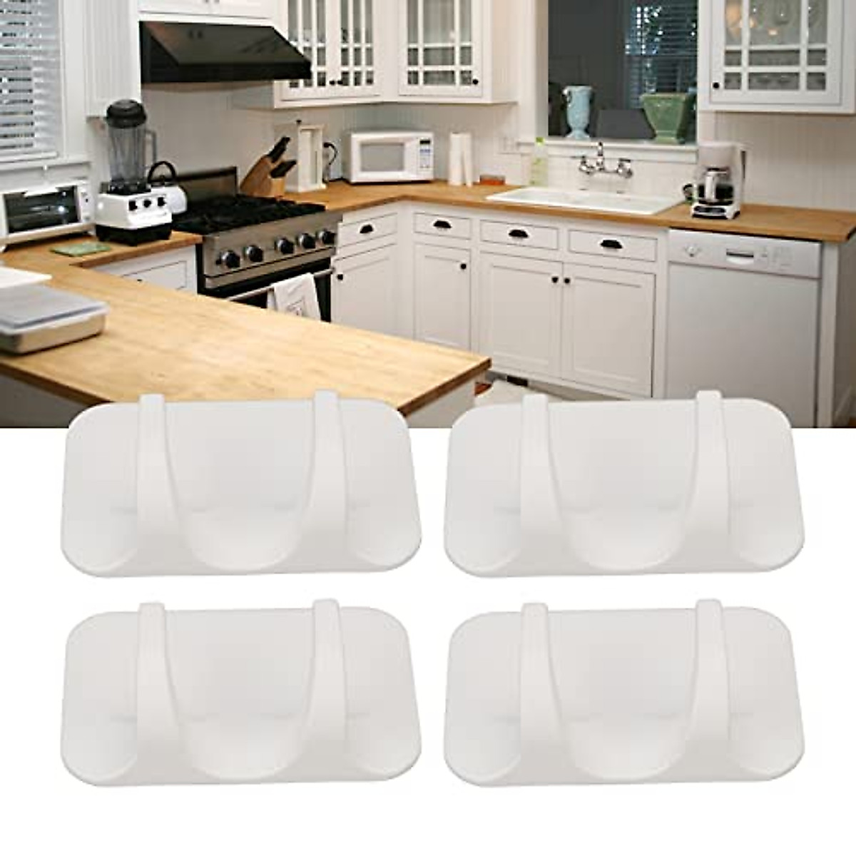 Kitchen Adhesive Hooks, Rustproof Sturdy ABS Strong Waterproof Self Adhesive Wall Hooks for Office (White)