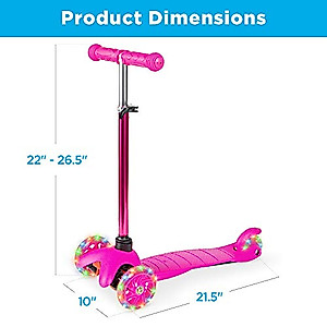 Best Choice Products Kids Mini Kick Scooter Toy w/Light-Up Wheels, Height Adjustable T-Bar, Foot Break - Pink