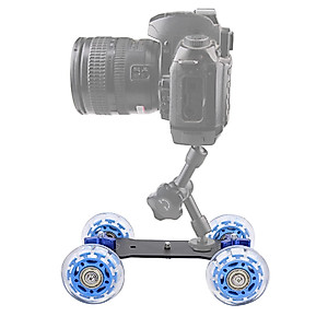 Mini Camera Dolly Roller, Camera Dolly Wheel for DSLR, Multifunctional Adjustable Desktop Camera Slider Car with 10KG Load & Precise Scale, for Video Camcorders, 1/4 Screws & Low Noise